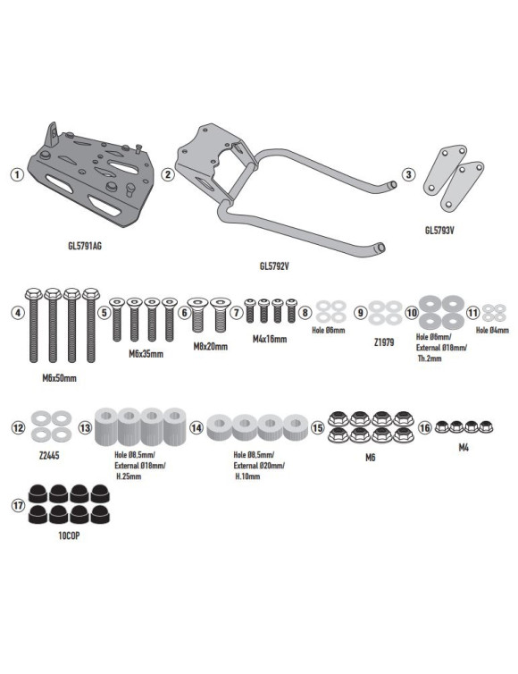 Givi SRA3128 Attachment Kit for Monokey Top Case, SUZUKI GSX S1000 GX